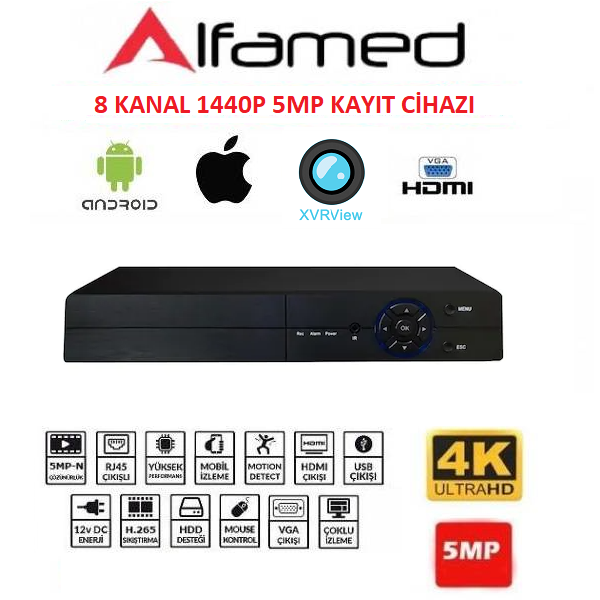 ALFAMED 8 Kanal 1440P 5MP FULL HD AHD XVRView Güvenlik Kayıt Cihazı AF-1808 fiyatları